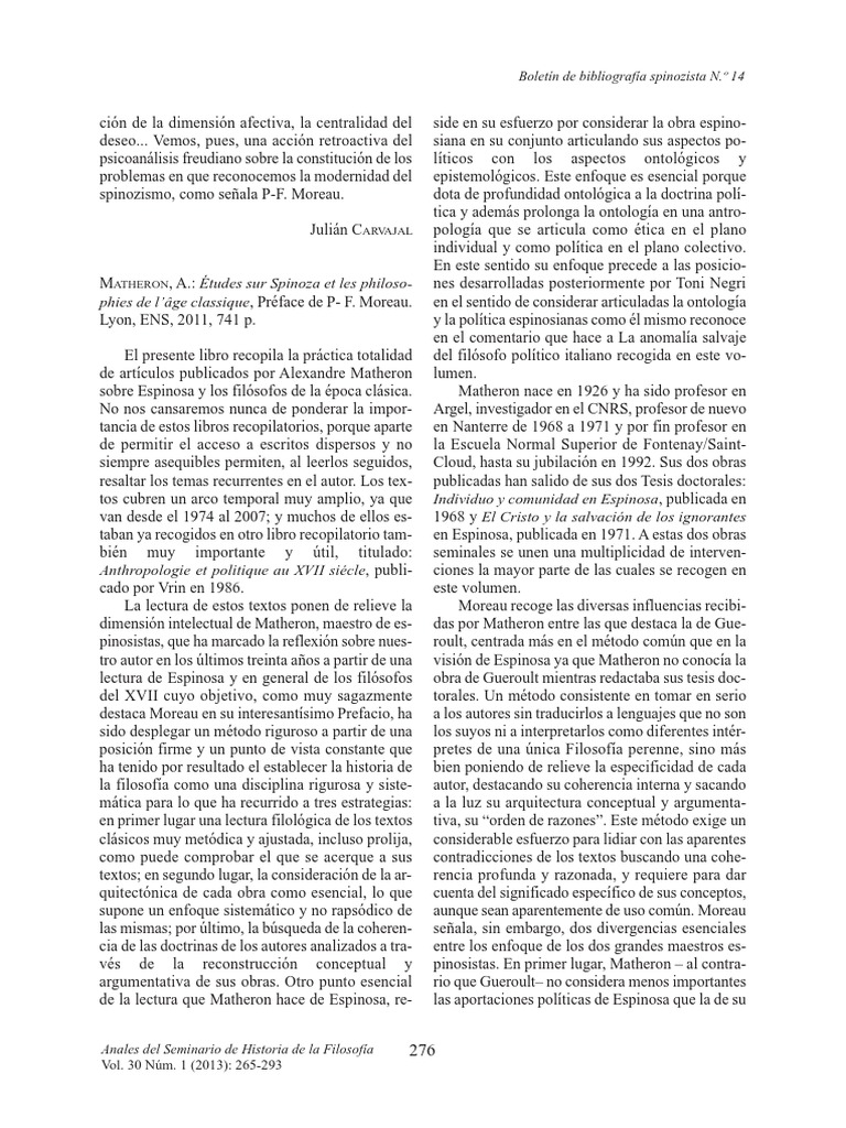 Alexandre Matheron PDF | PDF | Esencia | Conocimiento