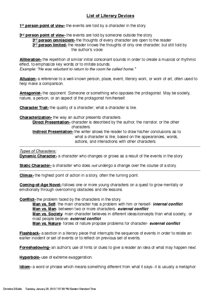 Comprehensive Literary Devices List | PDF | Narration