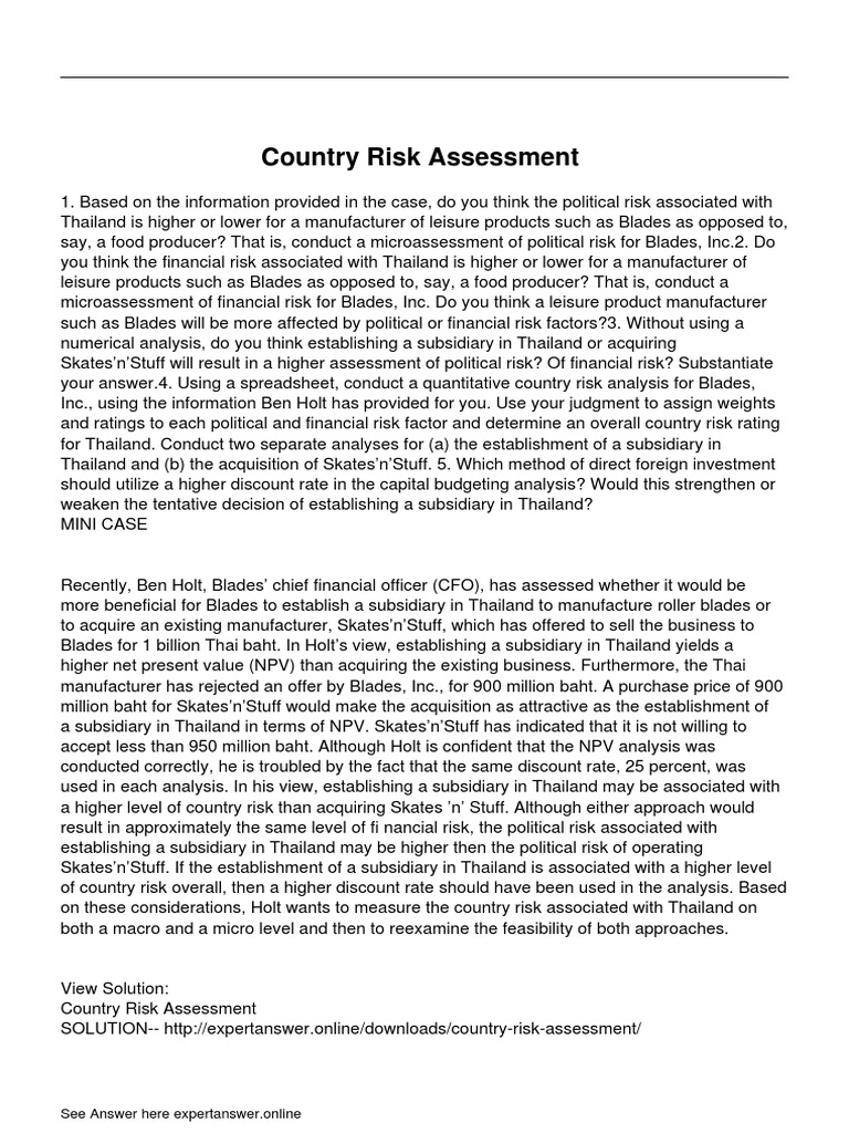 Country Risk Assessment: See Answer Here Expertanswer - Online | PDF ...
