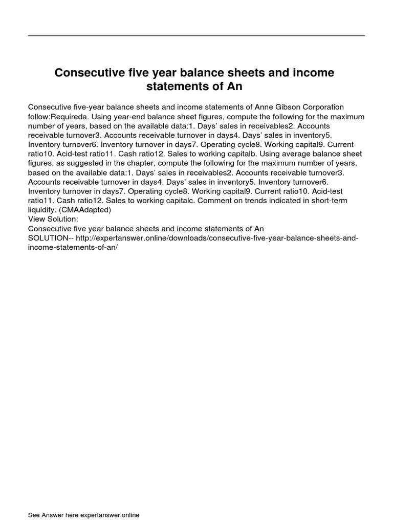 Consecutive Five Year Balance Sheets and Income Statements of An | PDF