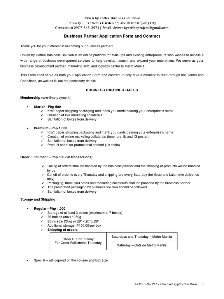 Business Partner Application Form and Contract | PDF | Economies | Business