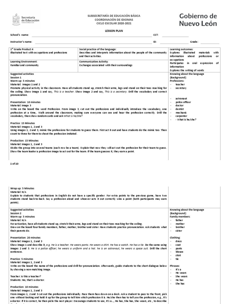 1st - Grade - Lesson Plan - 4 | PDF | Classroom | Vocabulary