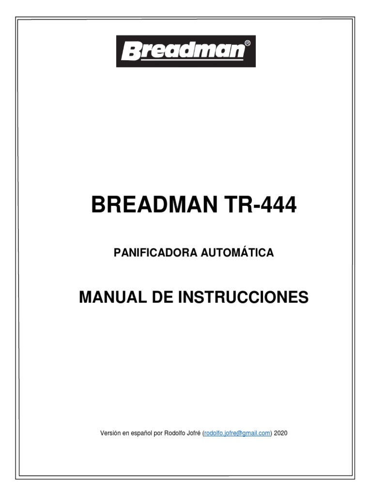 MANUAL BREADMAN TR-444 Version en Espanol Parte 1 | PDF | Panes ...