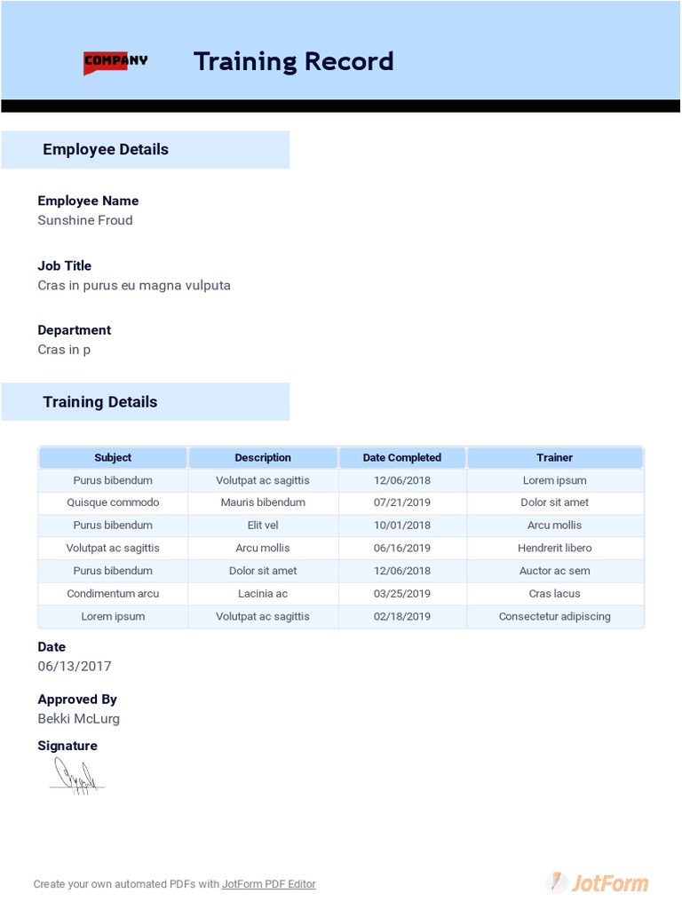 Training Record Template | PDF