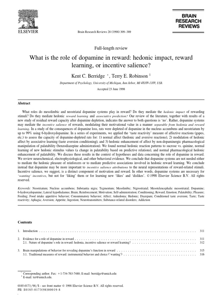Berridge y Robinson 1998 PDF | PDF | Reward System | Dopamine