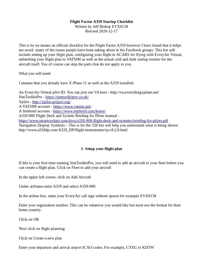 A359 Startup Checklist and Flight Planning Guide: A Comprehensive ...