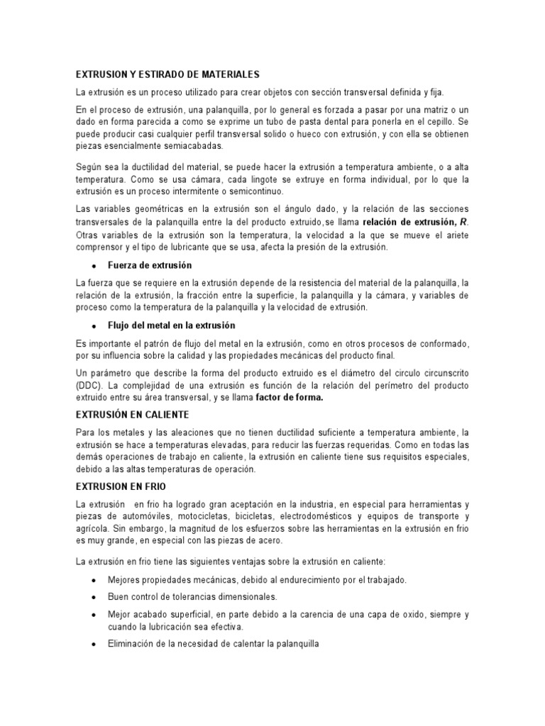 Extrusion y Estirado de Materiales | PDF | Extrusión | Materiales de ...