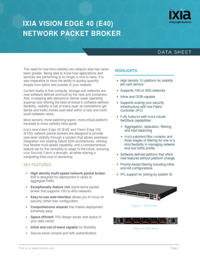 Ixia Vision Edge 40 (E40) Network Packet Broker: Highlights | PDF ...
