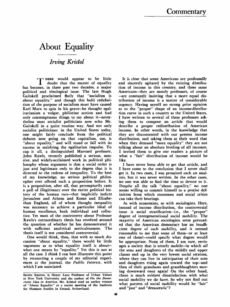 About Equality: Irving Kristol | PDF | Egalitarianism | Economic Inequality