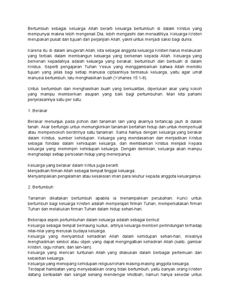 Bertumbuh Sebagai Keluarga Allah | PDF