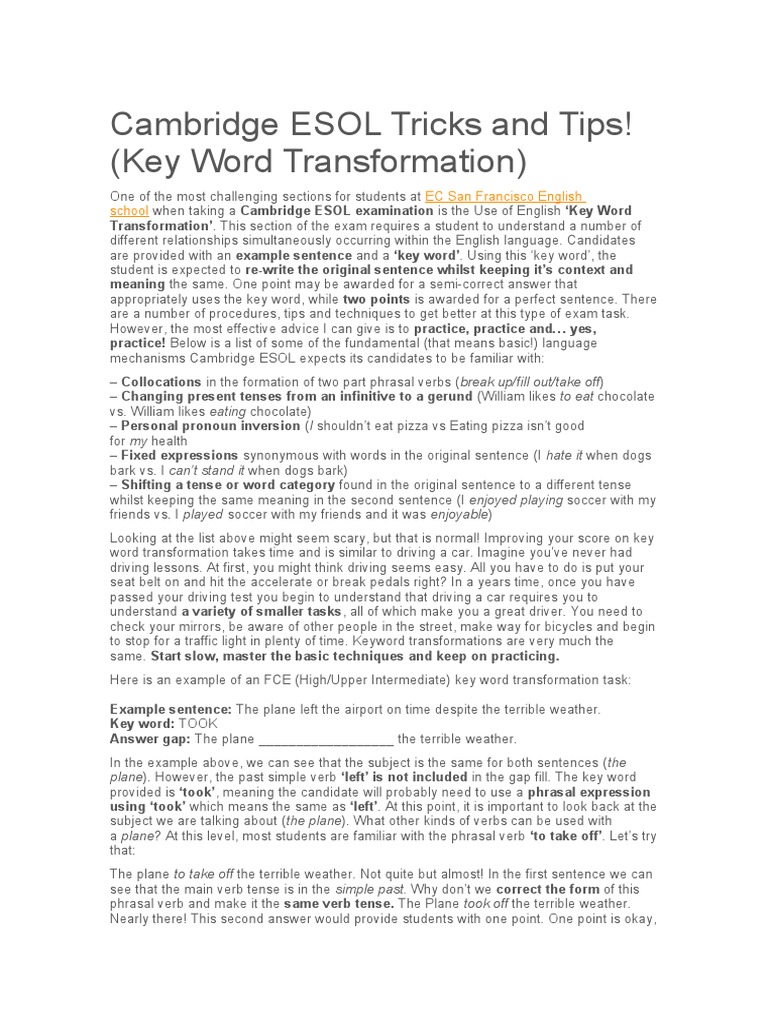 Cambridge ESOL Tips for Students | PDF | English Language | Phrase