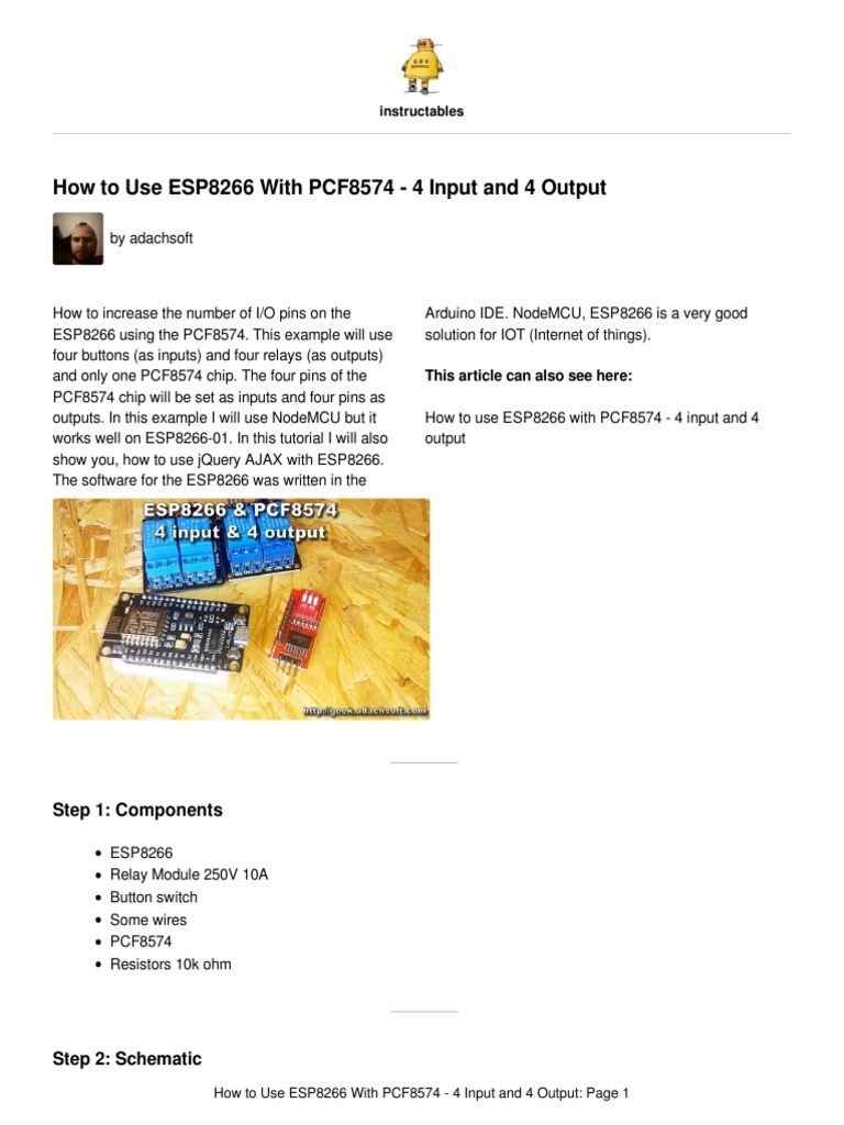 How To Use ESP8266 With PCF8574 4 Input and 4 Outp | PDF | Arduino ...