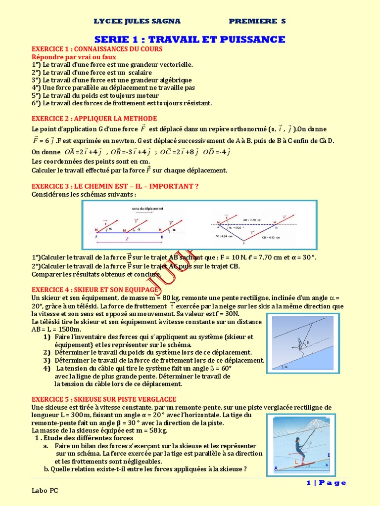 Serie 1 Travail Et Puissance | PDF | Pendule (physique) | Obliger