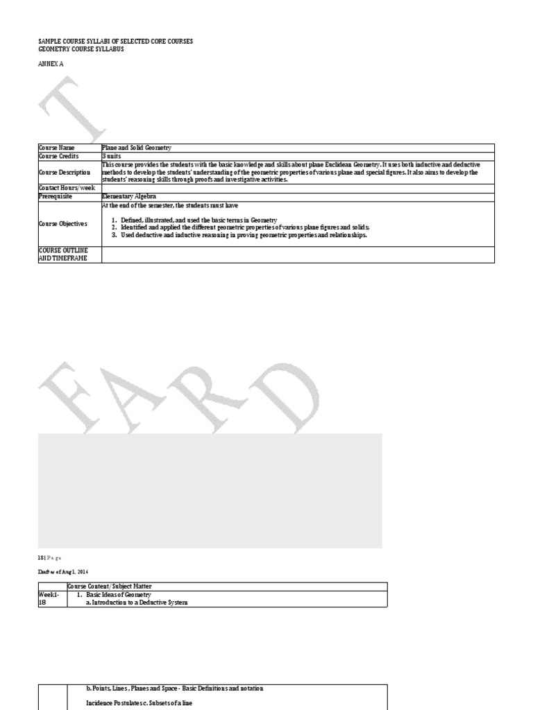 Plane and Solid Geometry Syllabus | PDF | Trigonometric Functions | Area
