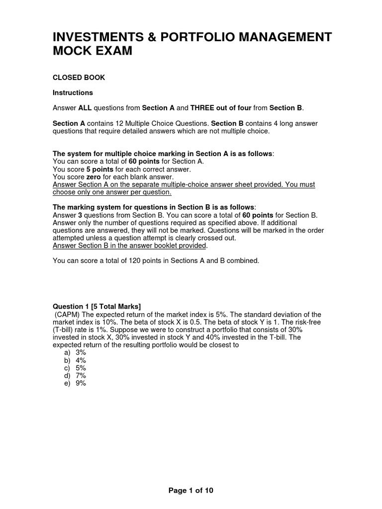 Mock Exam Portfolio Theory 2020 With Answers | PDF | Yield Curve ...