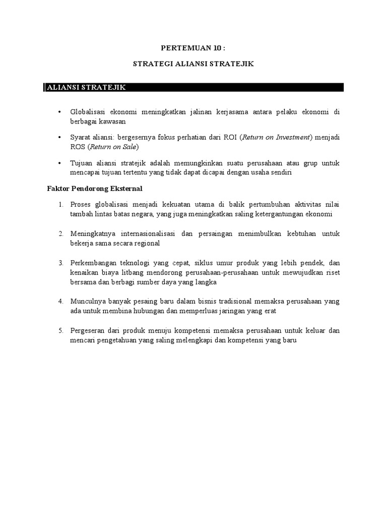 PERTEMUAN 10 - STRATEGI ALIANSI STRATEJIK-dikonversi | PDF | Karier ...