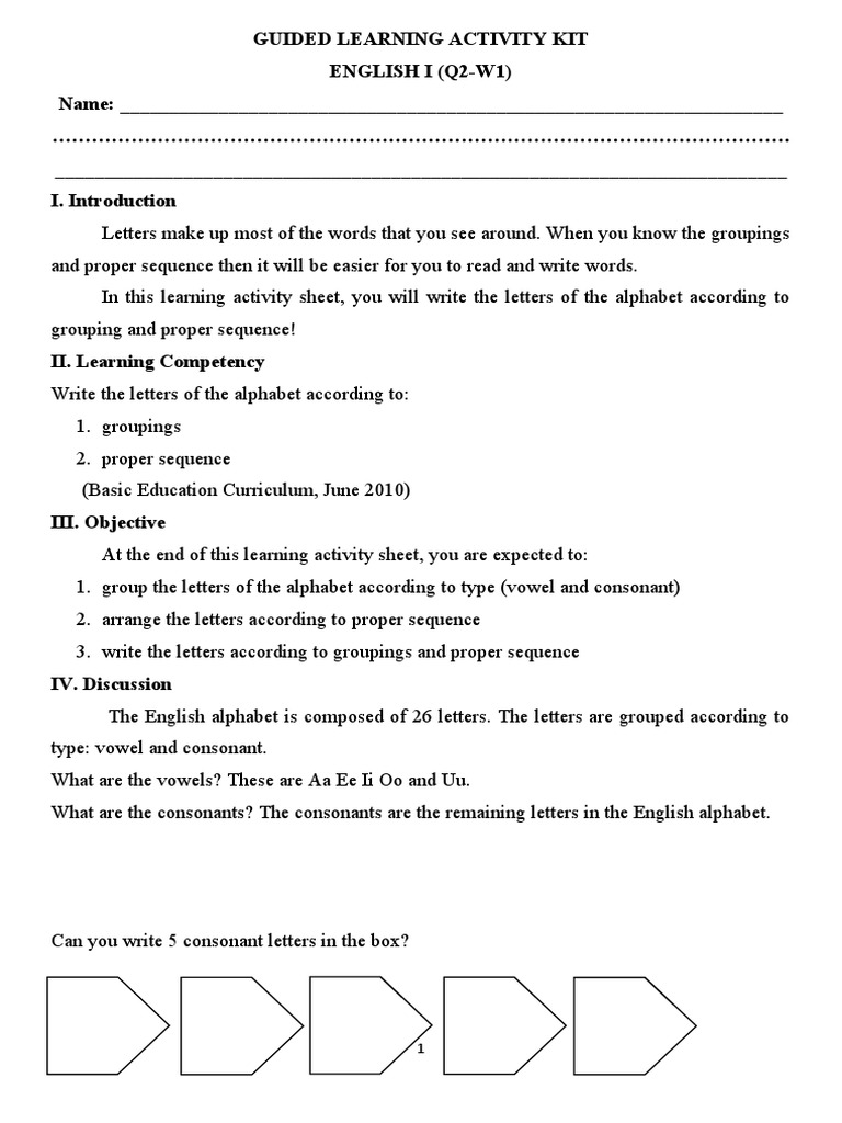 English 1 Quarter 2 Week 1 | PDF | Alphabet | Consonant