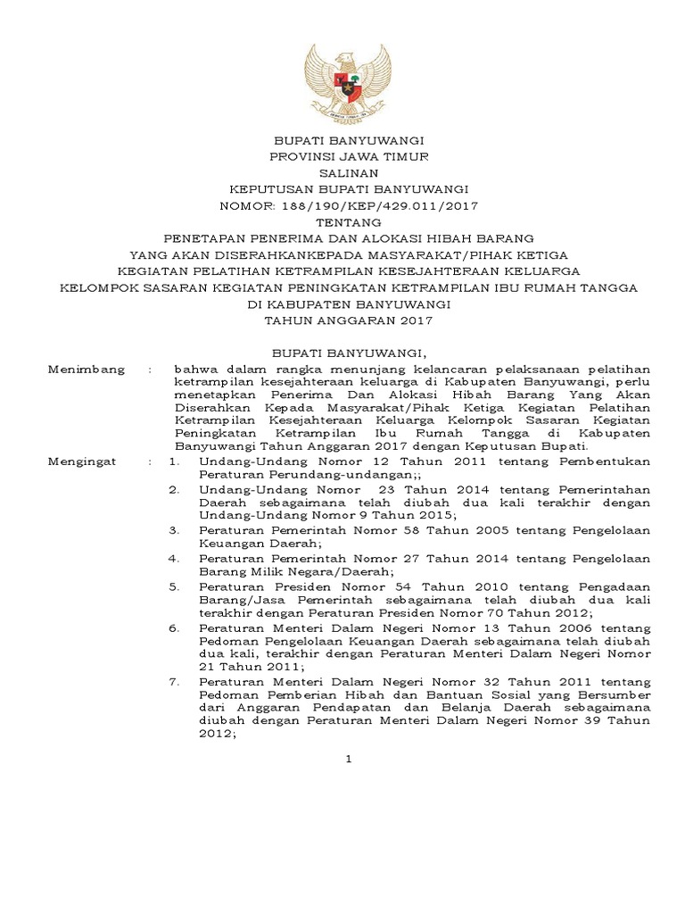 CONTOH SK - Hibah - Barang - PKK2 | PDF