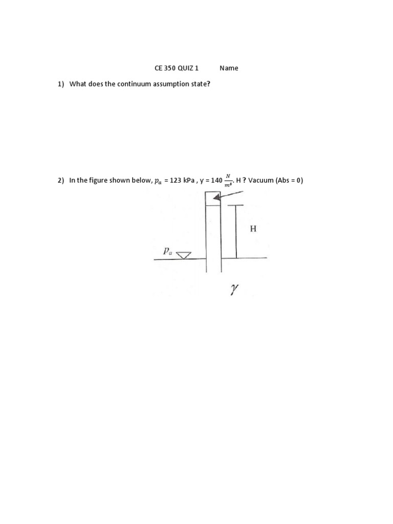 CE 350 Quiz 1: Continuum Assumption | PDF