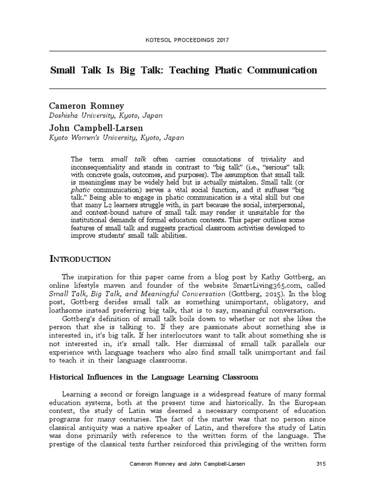 Small Talk Is Big Talk Teaching Phatic C PDF | PDF | Language Education ...