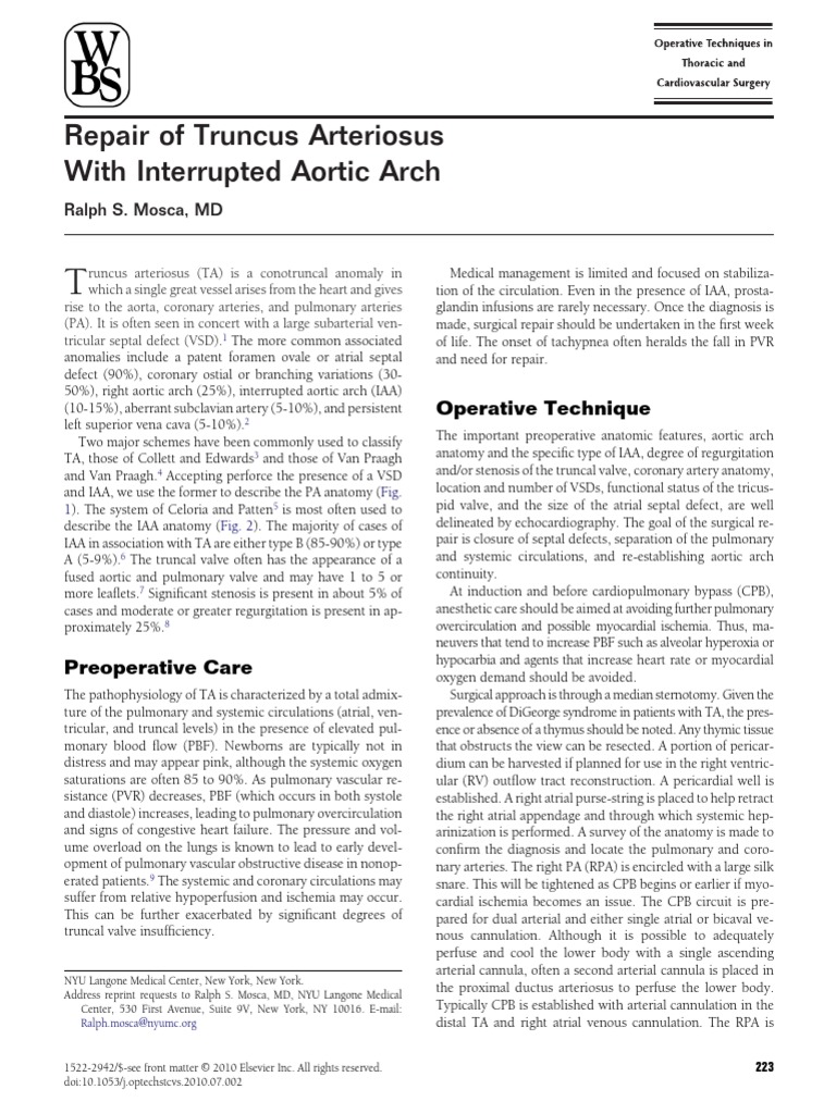 Repair of Truncus Arteriosus With Interrupted Aortic Arch | PDF | Aorta ...