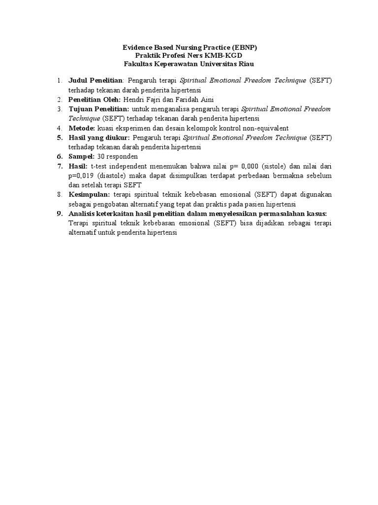 EBP Dan SOP Terapi SEFT (Krisis Hipertensi) | PDF | Karier & Perkembangan