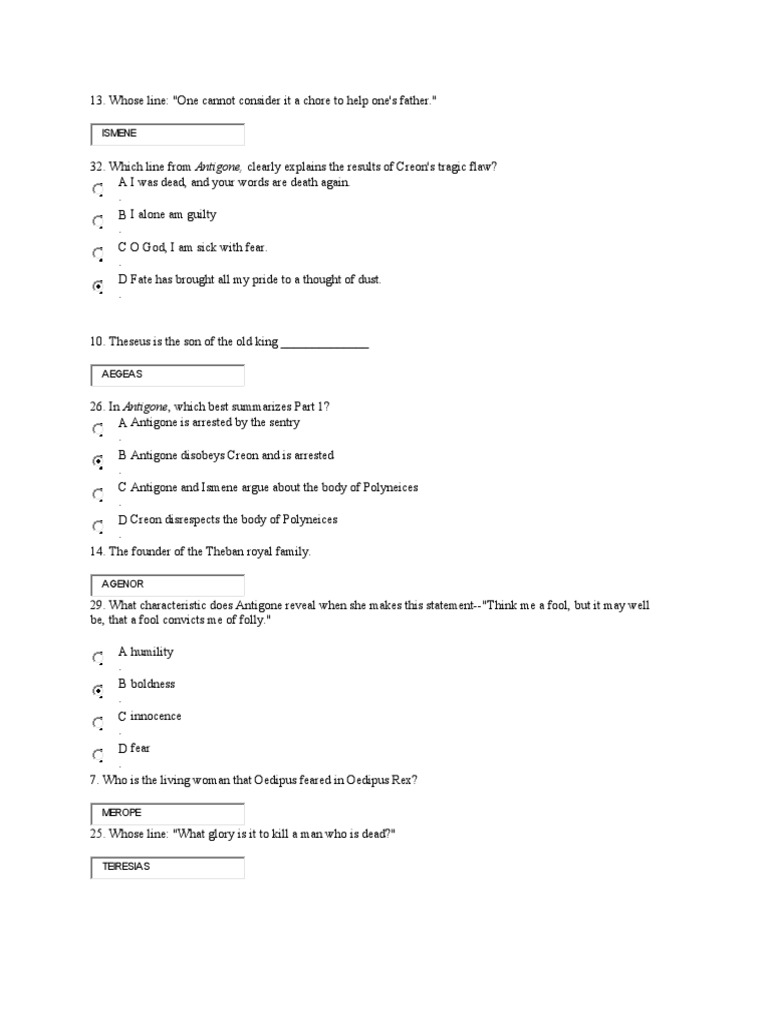 Antigone and Oedipus Rex Study Guide | PDF | Oedipus | Boeotian Mythology