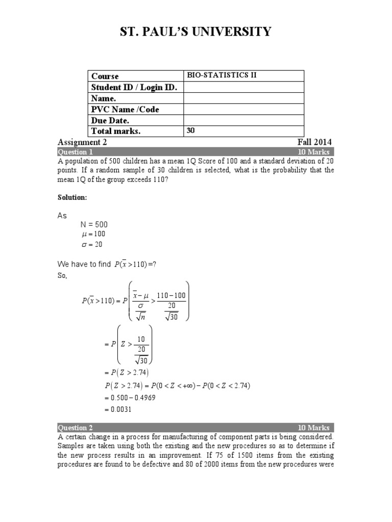 Biostatistics II - Assignment 02 Solution | PDF | Statistical Theory | Statistics
