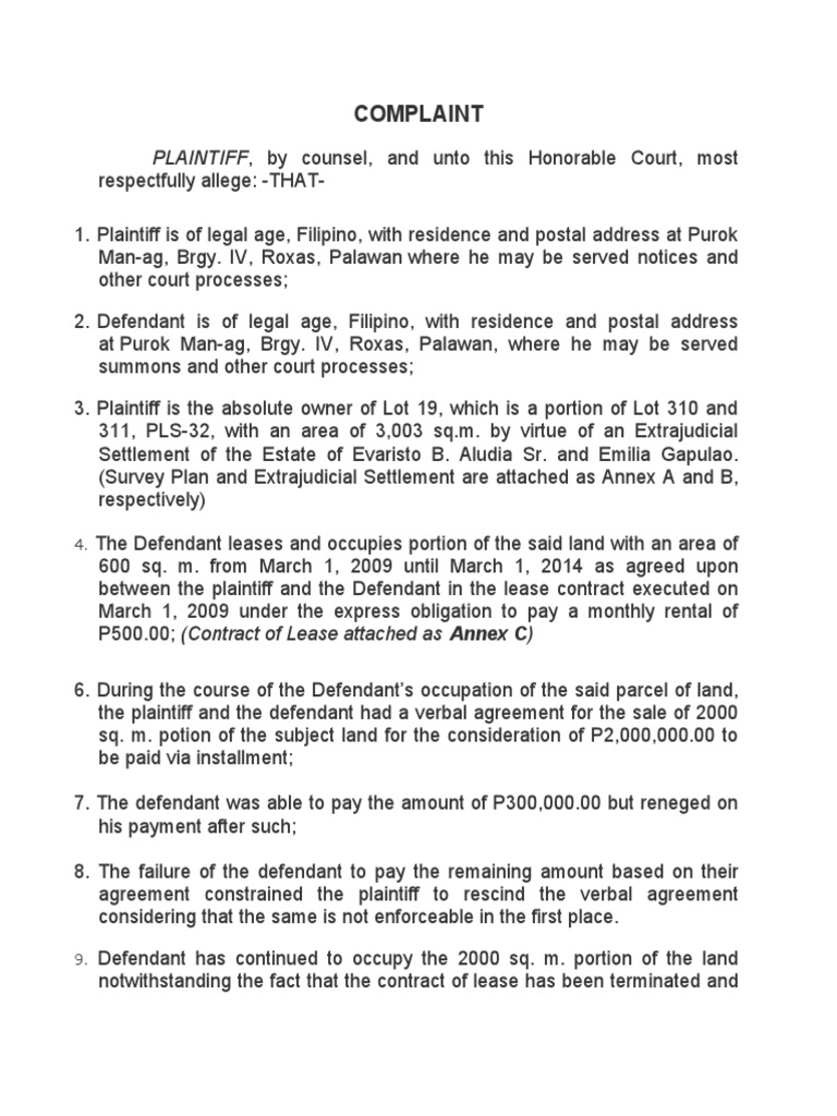 Sample Complaint | PDF | Lawsuit | Business Law