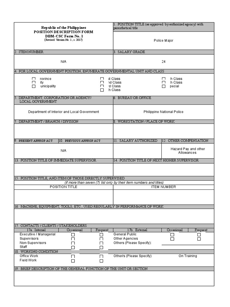 DBM-CSC Form No. 1 Position Description Forms | PDF | Labor | Employment