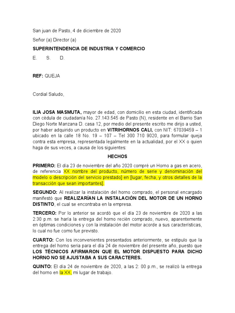 Queja Superintendencia de Industria y Comercio | PDF Queja Superintendencia de Industria y Comercio | PDF
