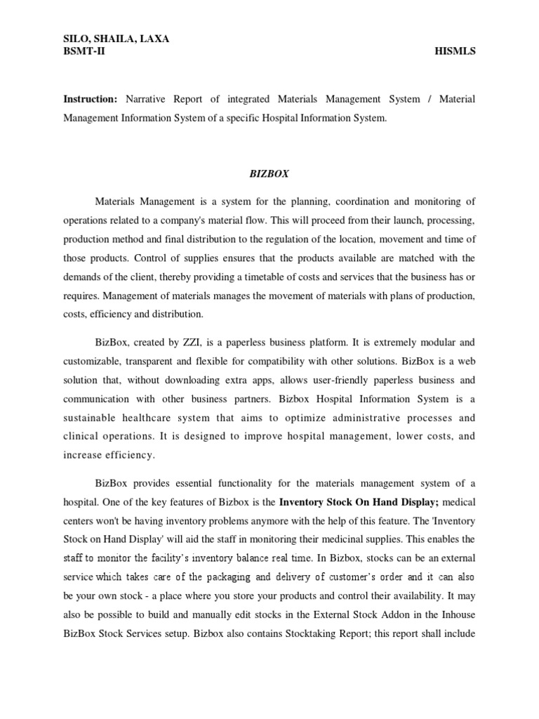 Materials Management System | PDF | Inventory | Hospital