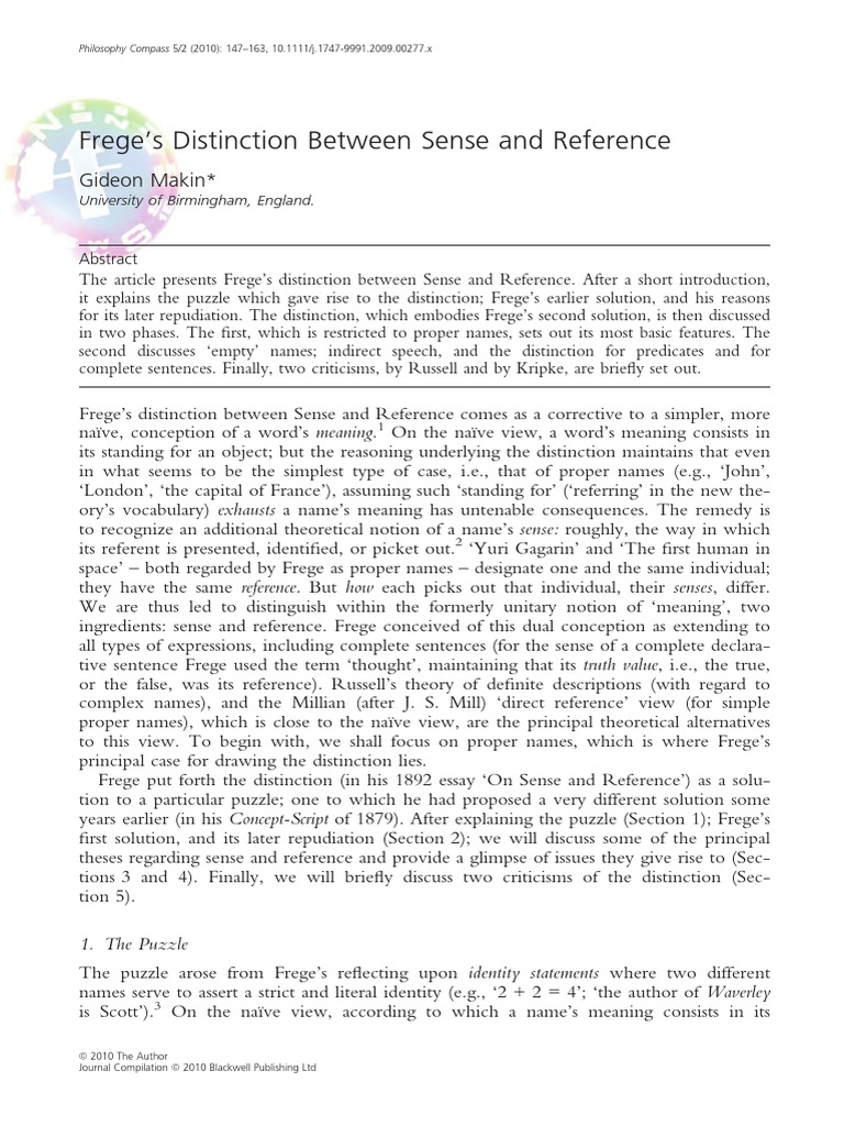 On Frege's Distinction of Sense and Reference | PDF | Gottlob Frege | Truth