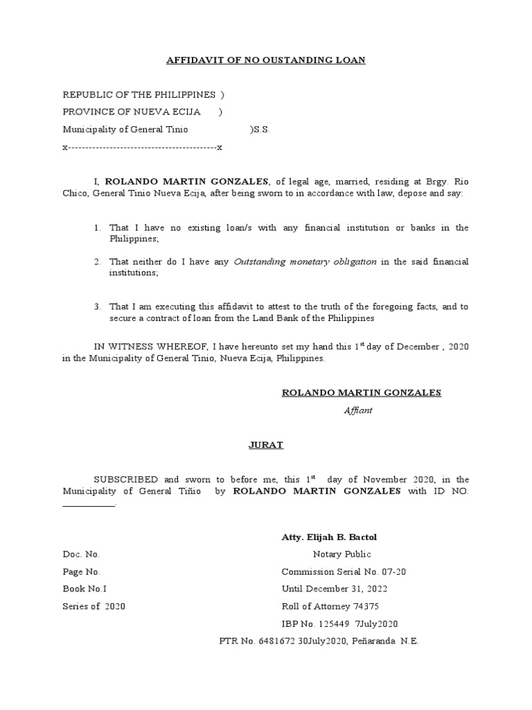 Affidavit of No Outstanding Loan | PDF