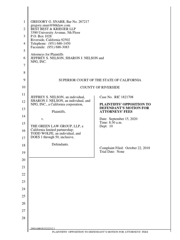 Opposition To Defendants Motion For Attorneys Fees | PDF | Negligence ...