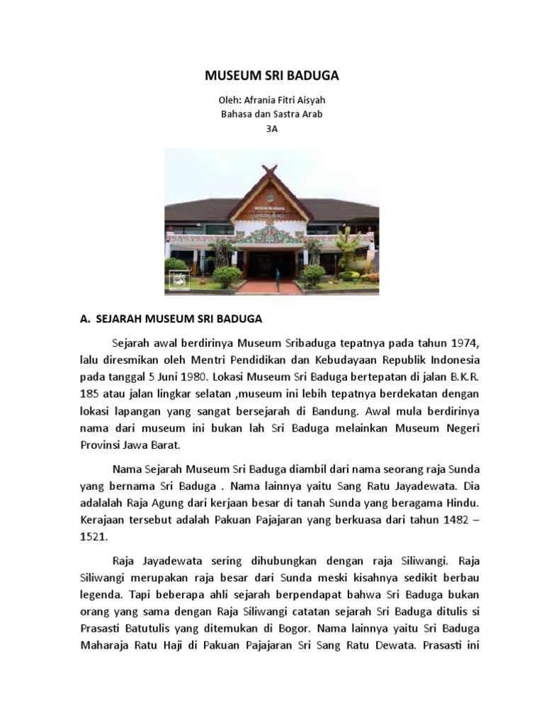 Sejarah dan Koleksi Museum Sri Baduga | PDF | Ilmu Sosial | Seni