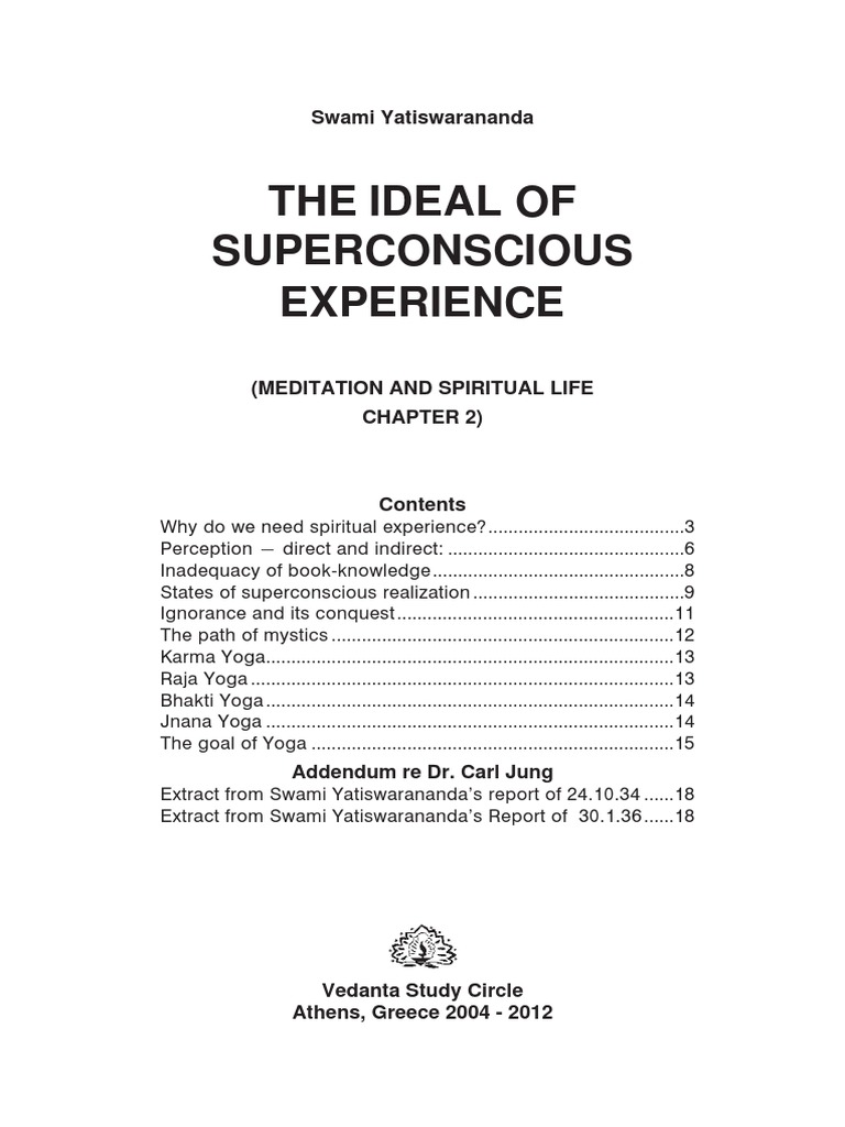 The Ideal of Superconscious Experience: Swami Yatiswarananda | PDF ...