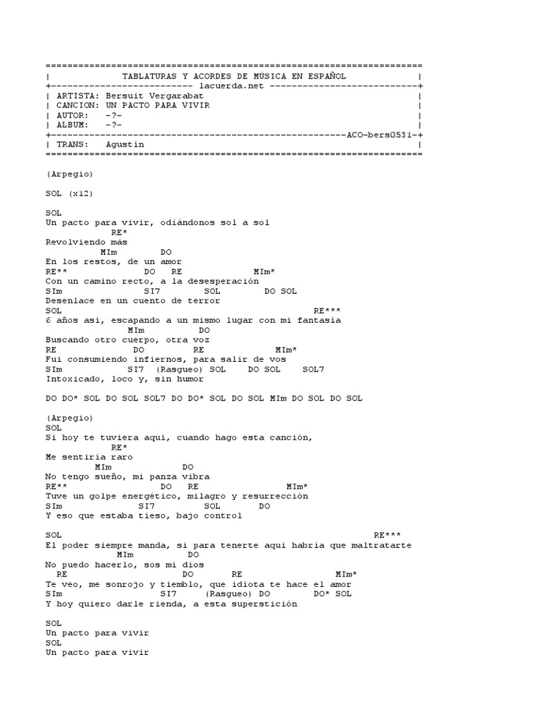 Acorde y Letra - Un Pacto para Vivir | PDF | Acorde (Música) | Música ...