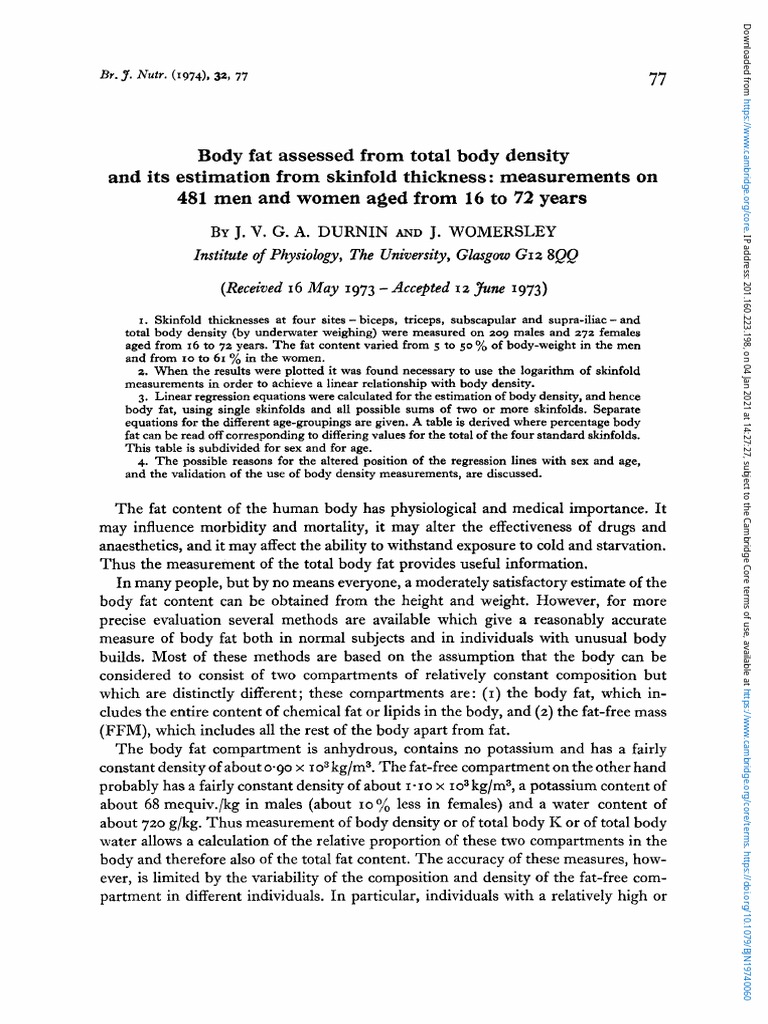 Body Fat Estimation via Skinfolds | PDF | Adipose Tissue | Teaching ...