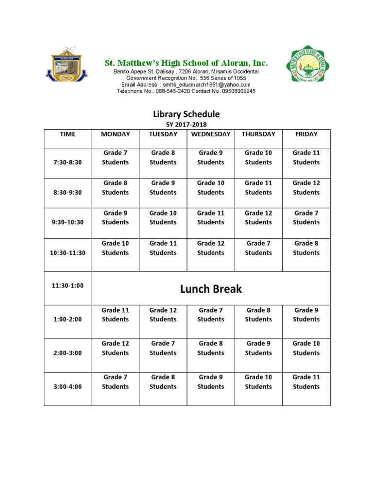 Libary Schedule 2017-2018 | PDF