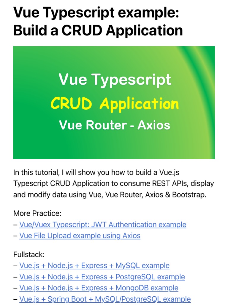 Vue Typescript Example: Build A CRUD Application - BezKoder | PDF ... Vue Typescript Example: Build A CRUD Application - BezKoder | PDF ...