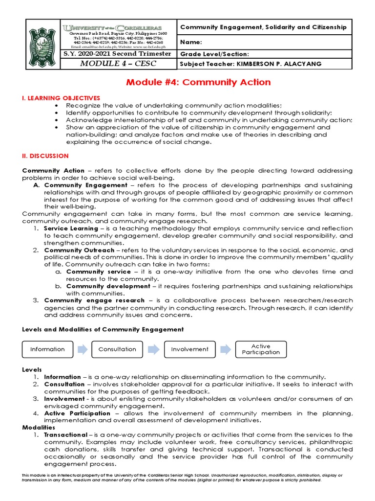 MODULE-4-CESC Com Action Olclass | PDF | Citizenship | Service Learning