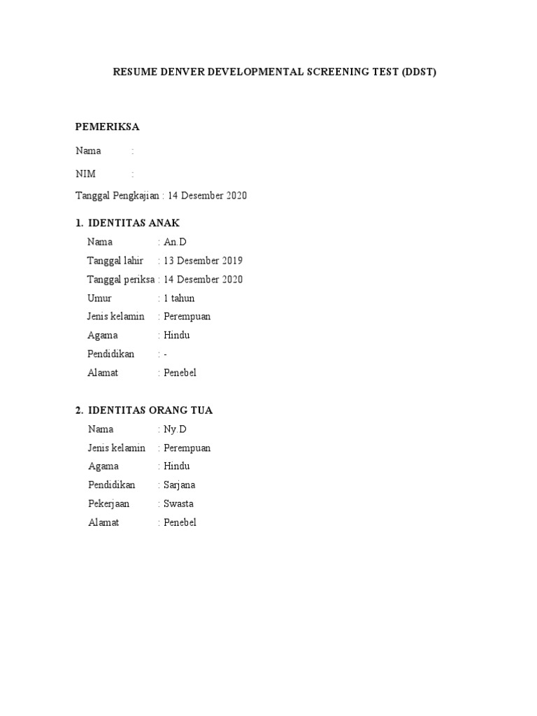 Hasil Tes Denver Perkembangan Anak 1 Tahun | PDF