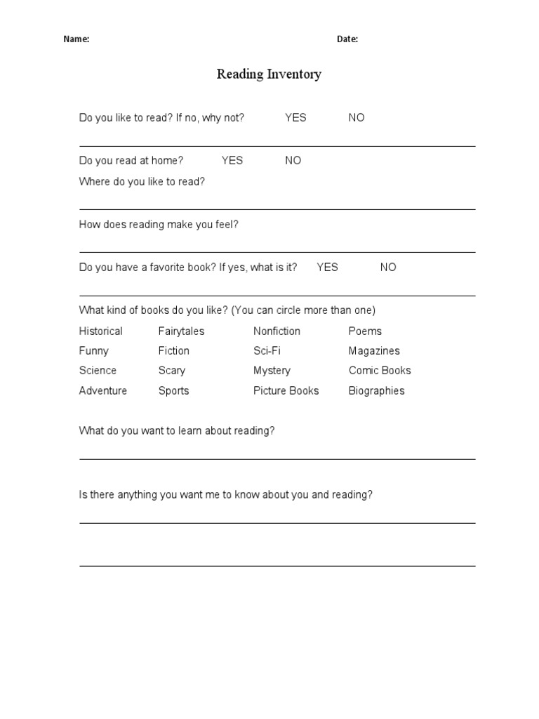 Reading Inventory | PDF