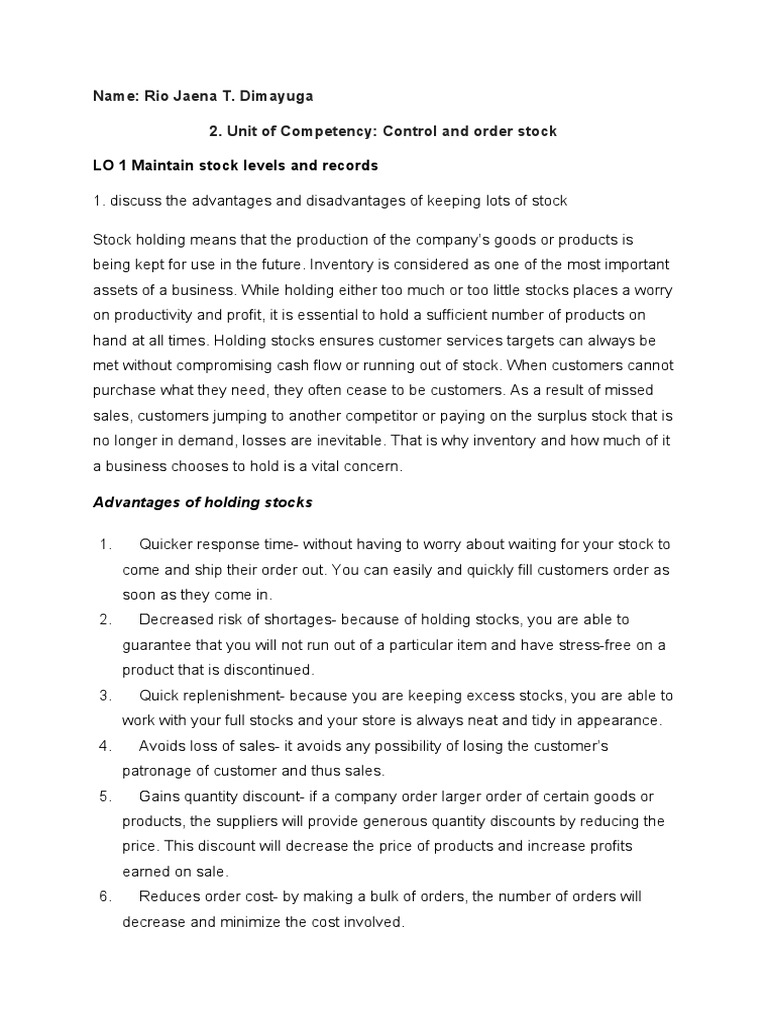 2 Control and Order Stock | PDF | Inventory | Stocks