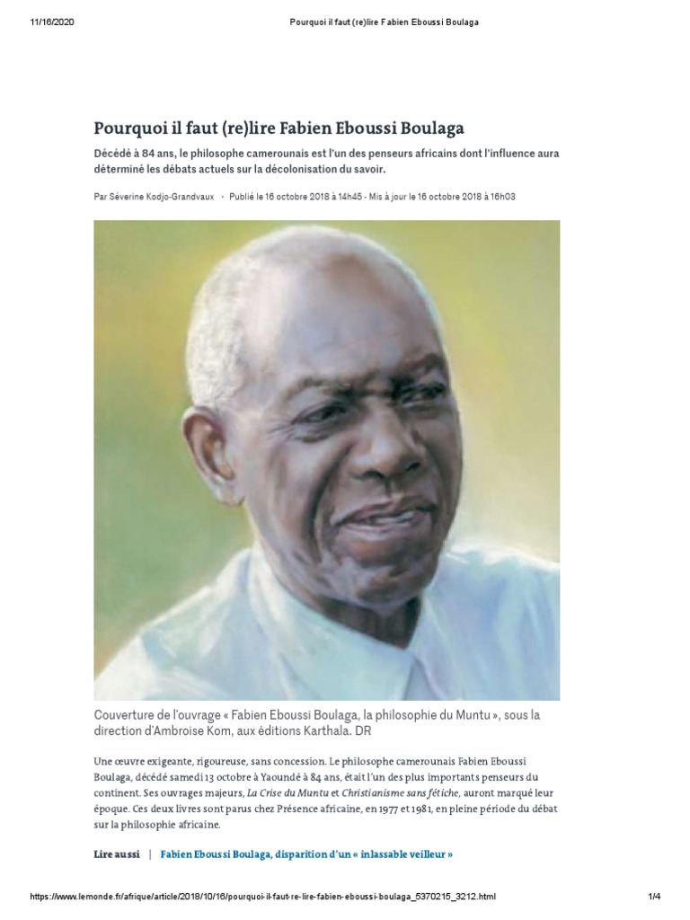 Pourquoi Il Faut (Re) Lire Fabien Eboussi Boulaga | PDF | Afrique | Science