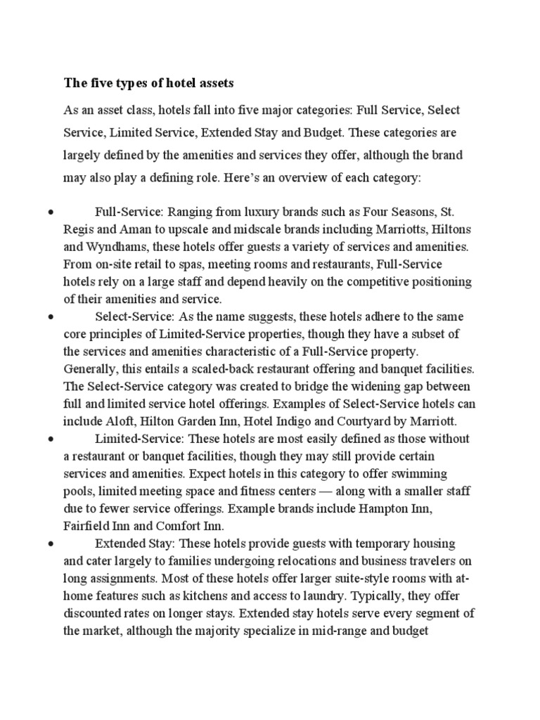The Five Types of Hotel Assets | PDF | Real Estate Investment Trust ...