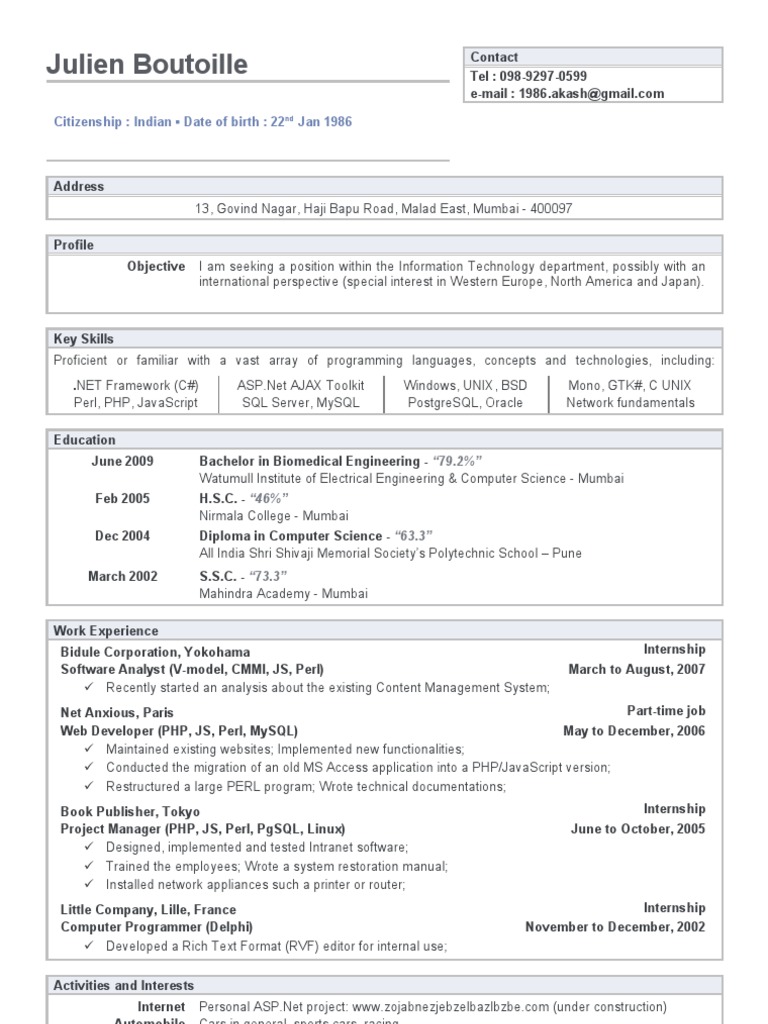 Resume Format 3 | PDF | Php | My Sql