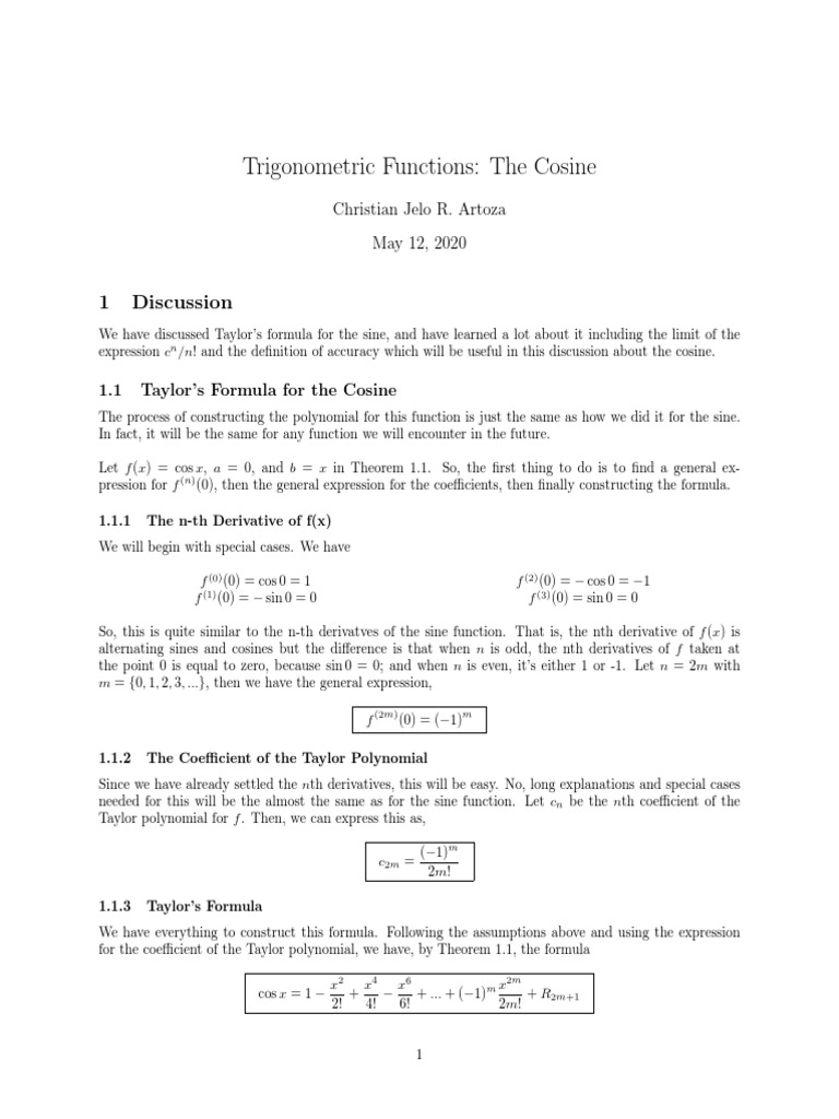 Trigonometric Functions - The Cosine | PDF | Trigonometric Functions | Sine