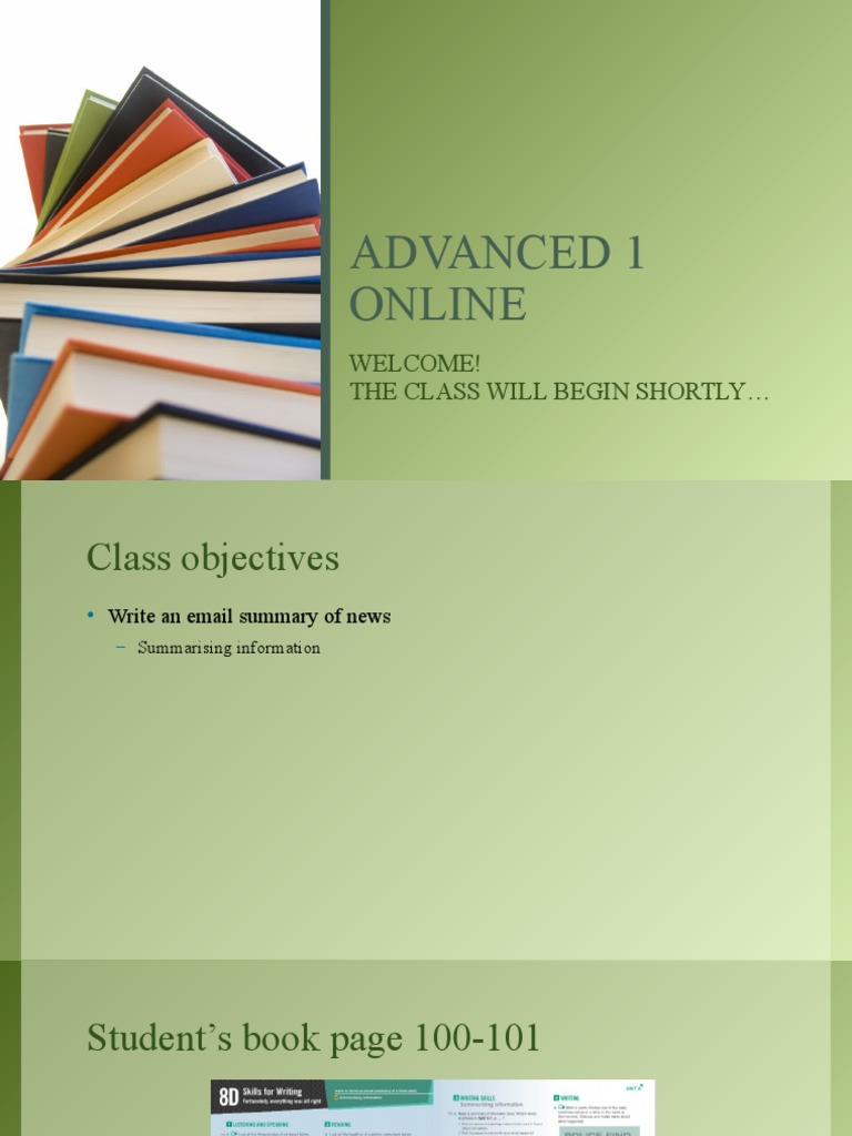 Advanced 1 Online: Welcome! The Class Will Begin Shortly | PDF